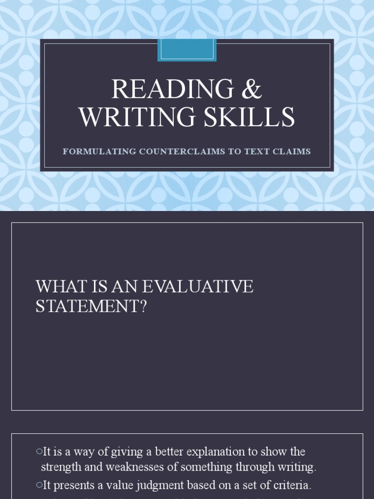Reading & Writing Skills: Formulating Counterclaims To Text Claims ...