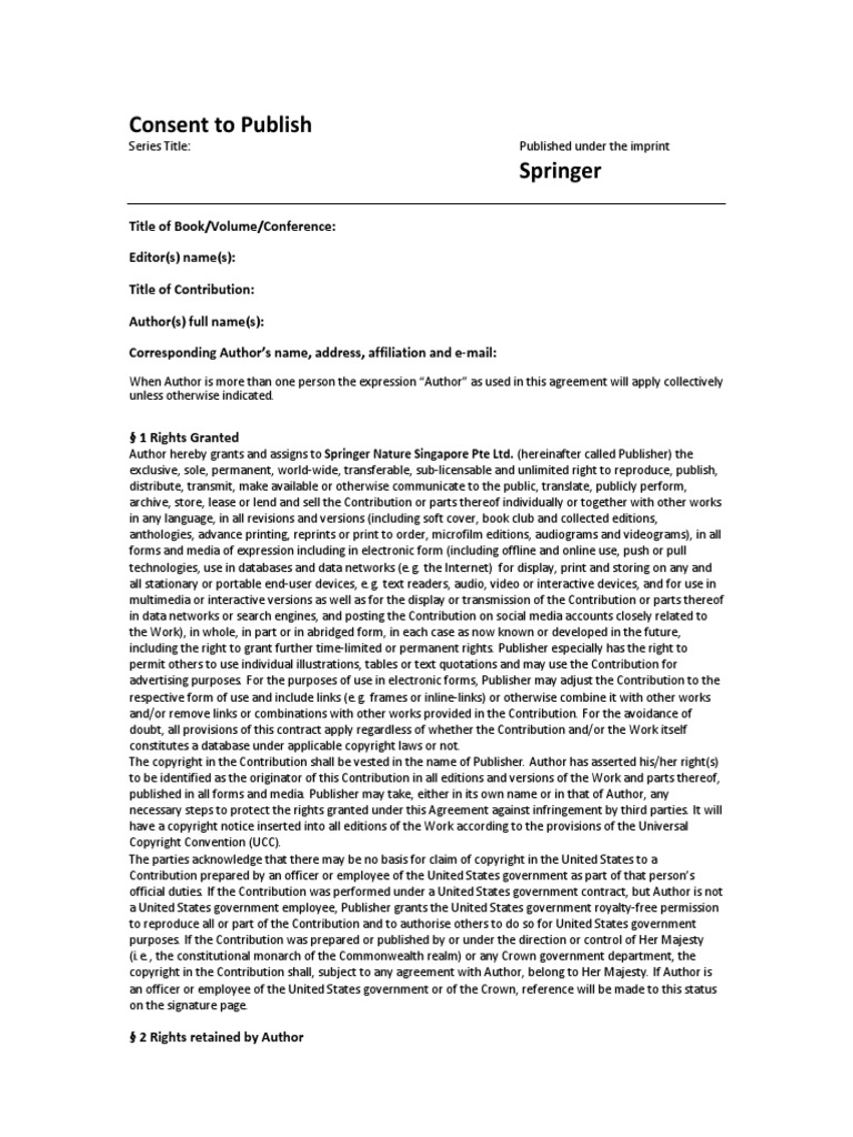 Consent To Publish Springer | PDF | Copyright | Defamation