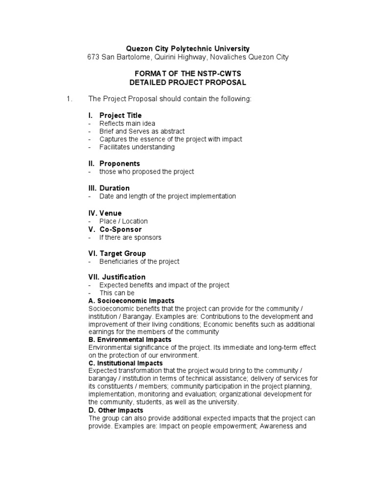 NSTP-CWTS Detailed Project Proposal Guide | PDF | Community ...