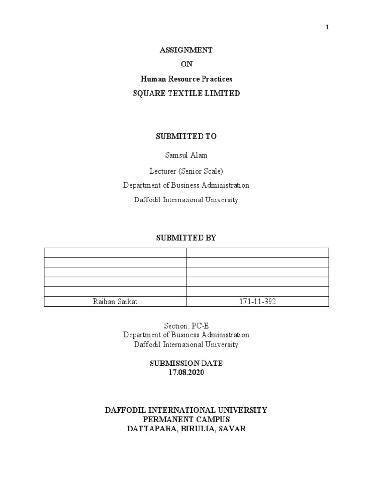 Assignment ON Human Resource Practices Square Textile Limited | PDF ...