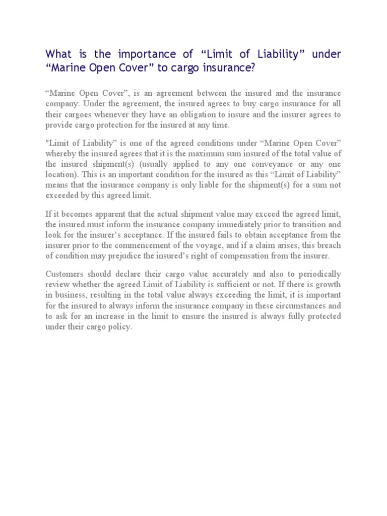 What Is The Importance of "Limit of Liability" Under "Marine Open Cover ...