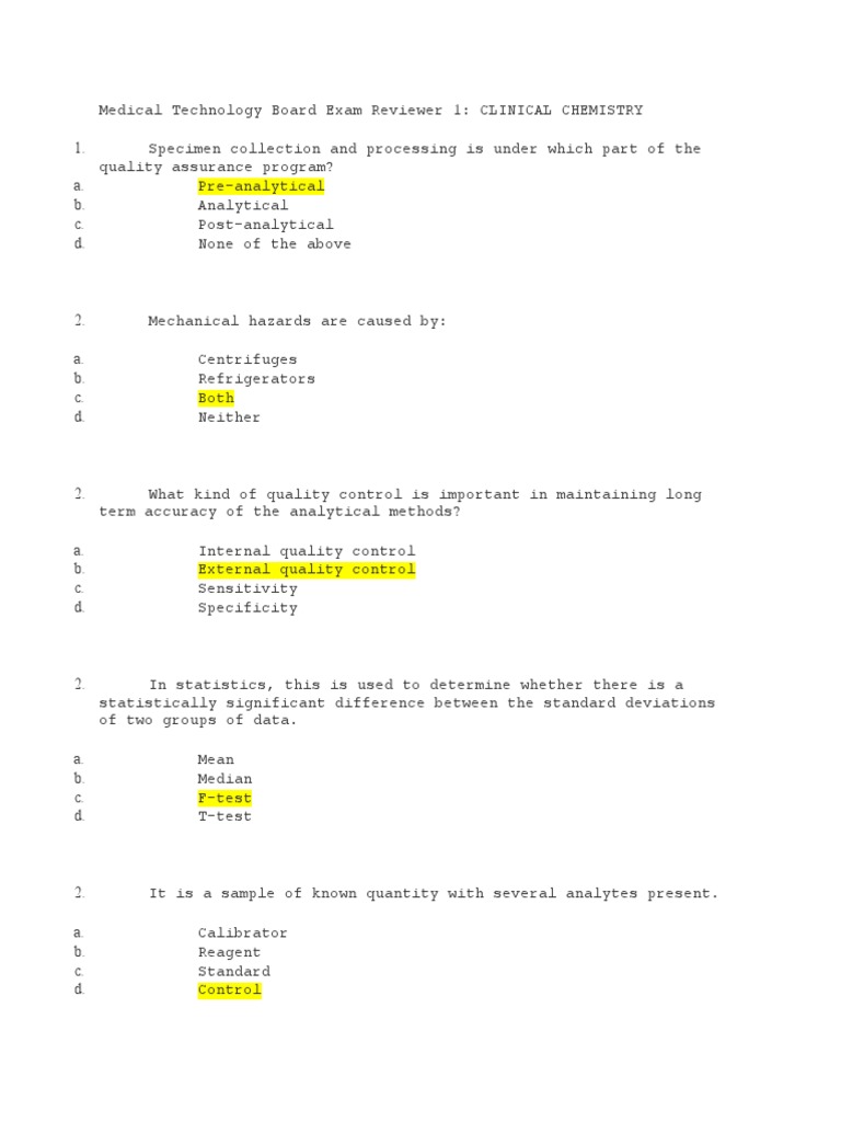 CLINICAL CHEMISTRY Medical Technology Board Exam Reviewer 1 | PDF ...