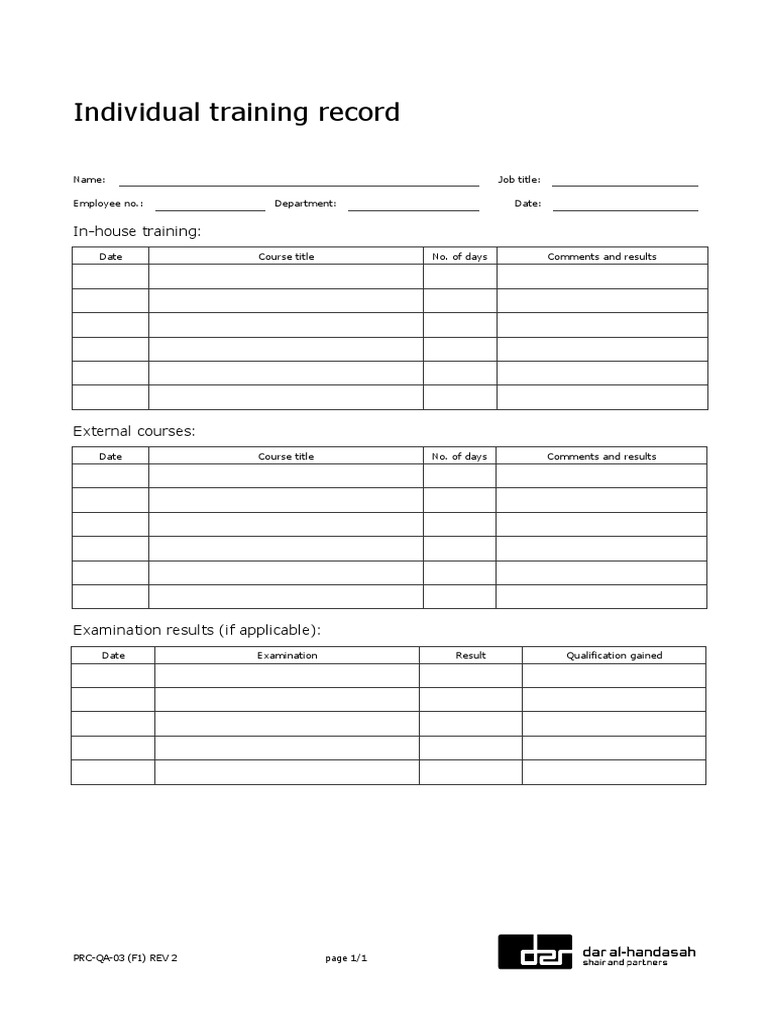Individual Training Record | PDF