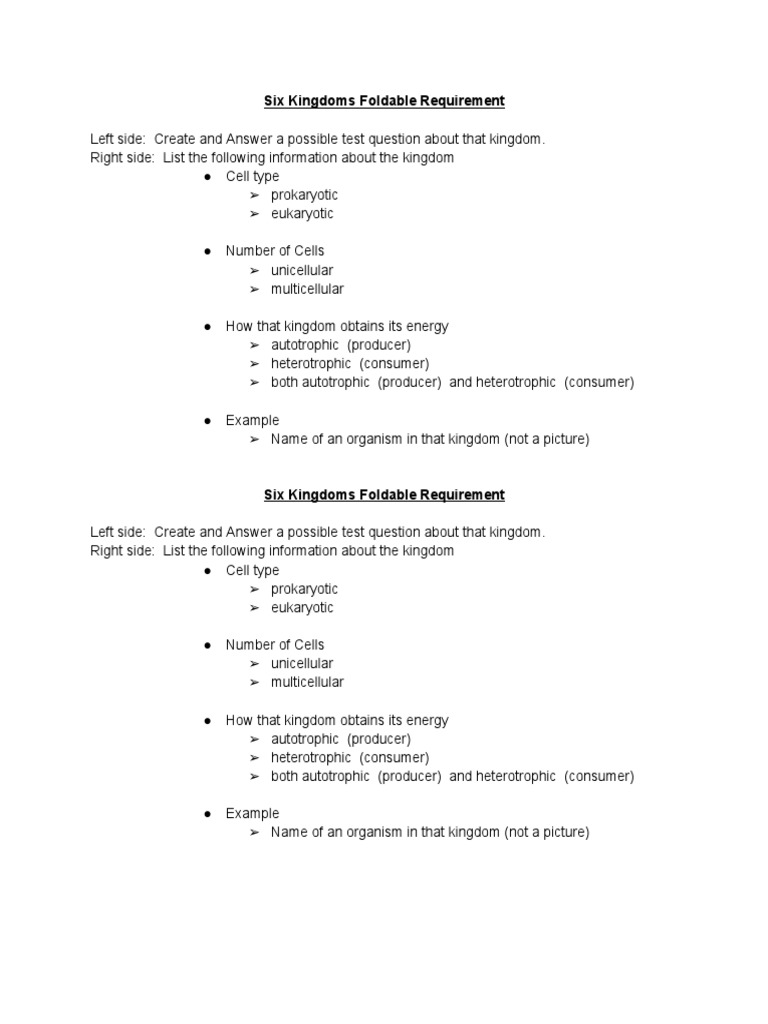 Six Kingdoms Foldable | PDF | Science & Mathematics | Young Adult