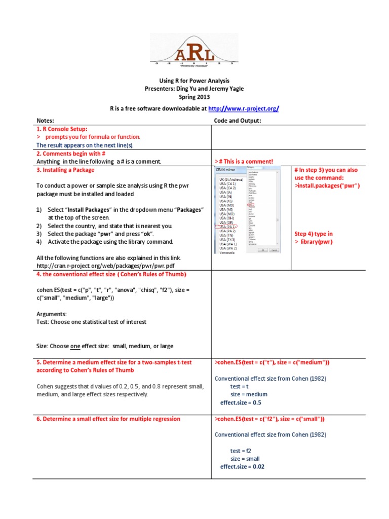 AUsing R For Power Analysis PDF | PDF | Student's T Test | Effect Size