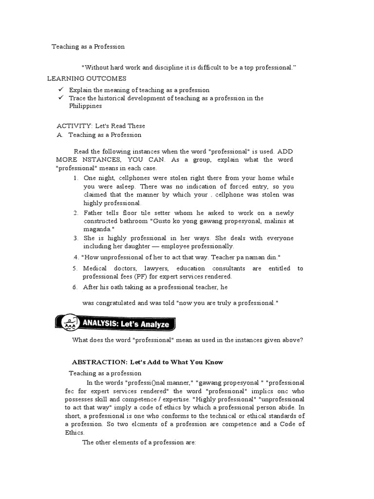 Teaching as a Profession in the Philippines | PDF | Learning | Teachers