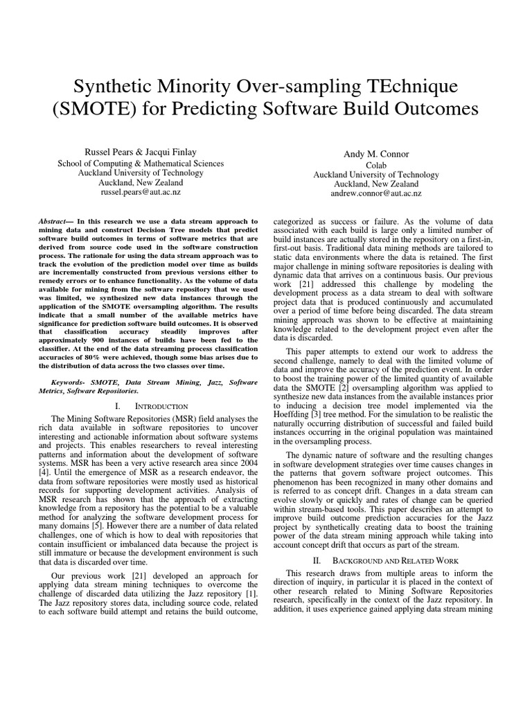 Synthetic Minority Over-Sampling Technique (Smote) For Predicting Software Build Outcomes | PDF ...