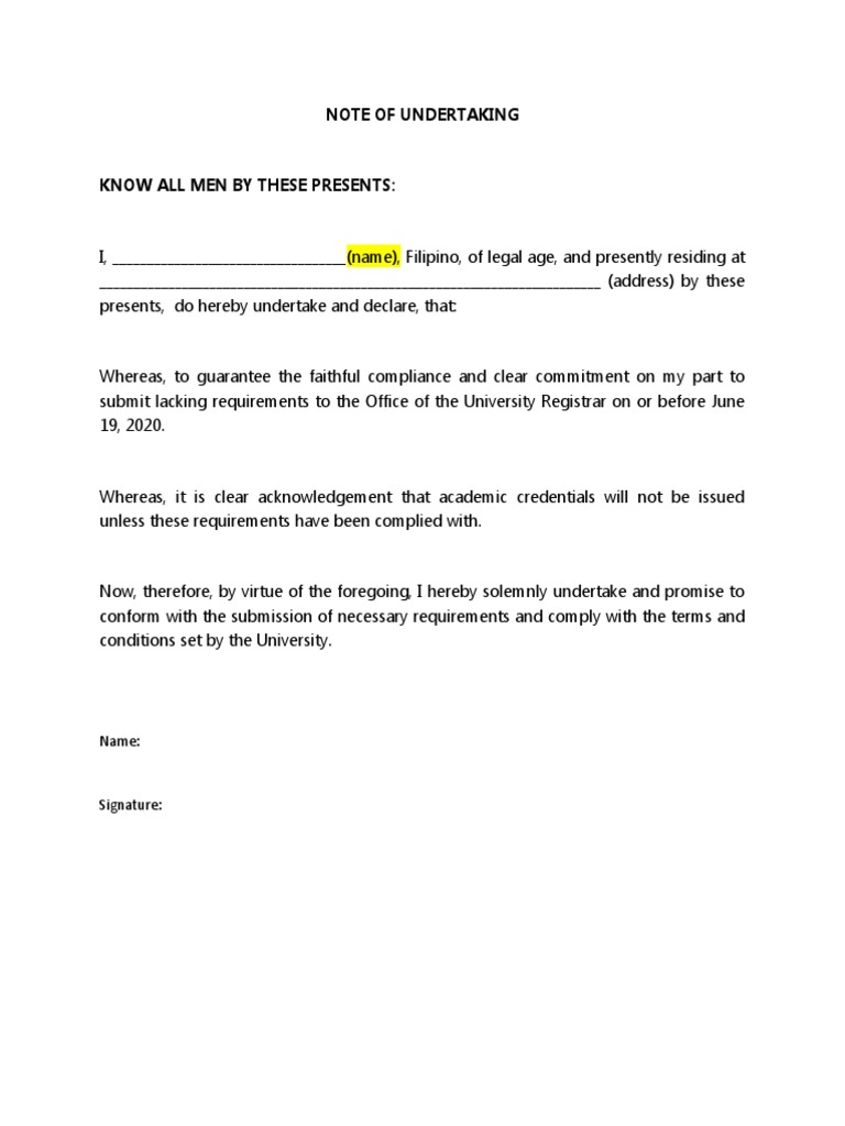 Note of Undertaking | PDF | Law