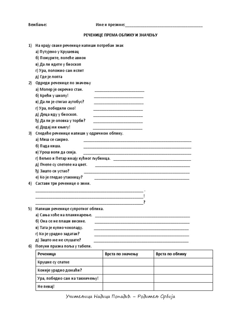 Recenice Prema Obliku I Znacenju | PDF