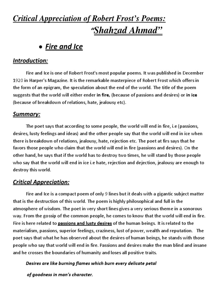 Robert Frost's Poems Critical Analysis | PDF | Poetry