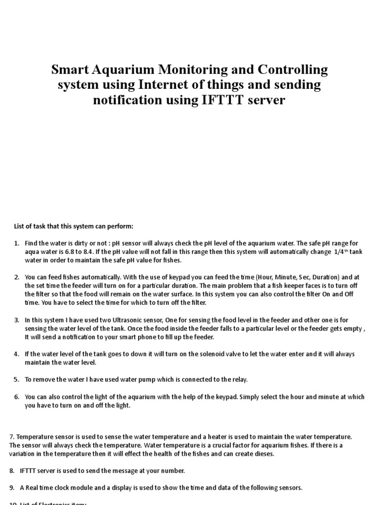 Smart Aquarium Monitoring And Controlling System Using Iot Pdf Aquarium Arduino
