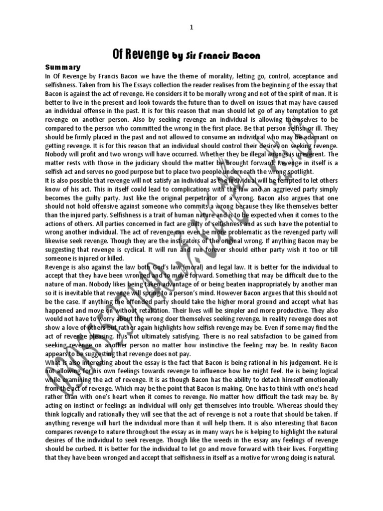 Of Revenge Summary | PDF | Revenge | Francis Bacon