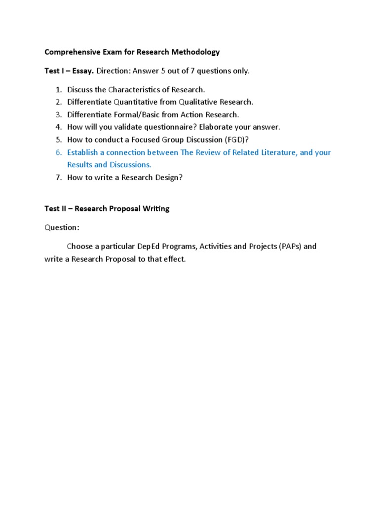 Research Methodology Comprehensive Exam | PDF