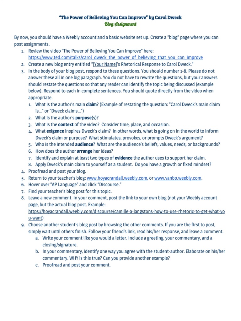 The Power of Believing You Can Improve Rhetorical Analysis | PDF ...