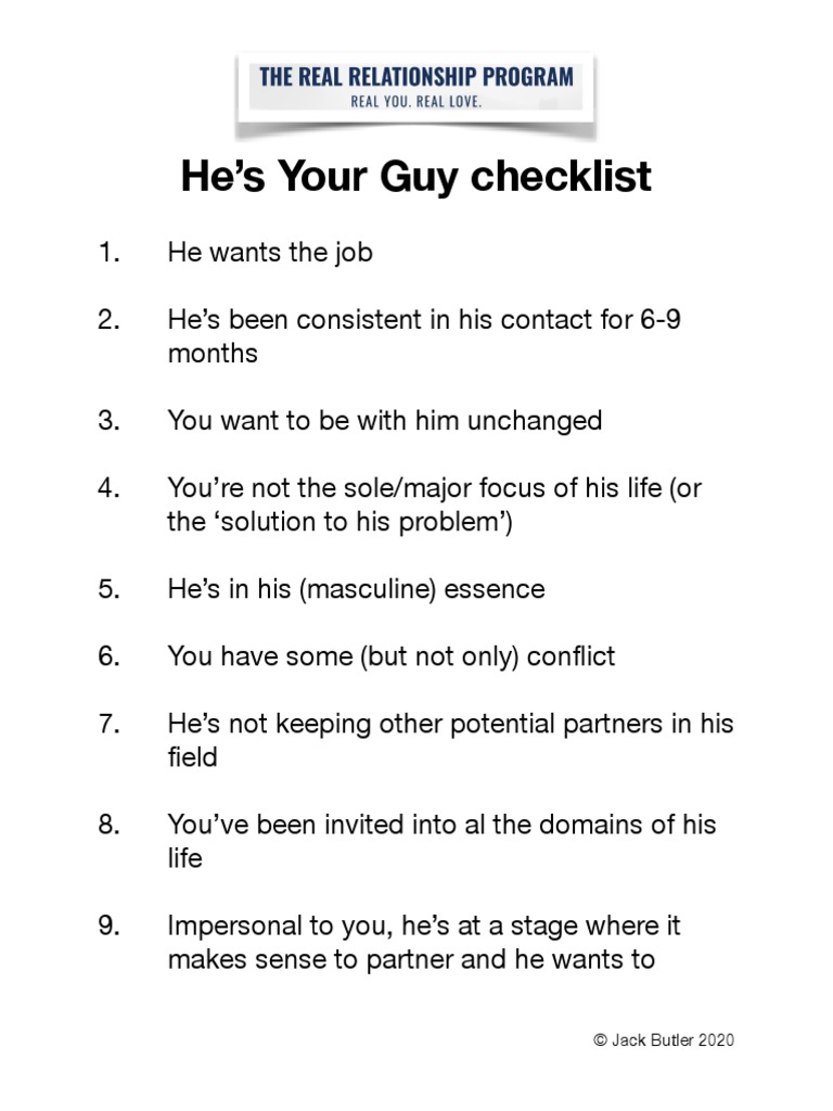 He's Your Guy Checklist: © Jack Butler 2020 | PDF | Psychological ...
