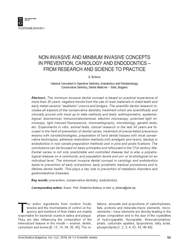 Non-Invasive and Minimum Invasive Concepts in Prevention, Cariology and ...