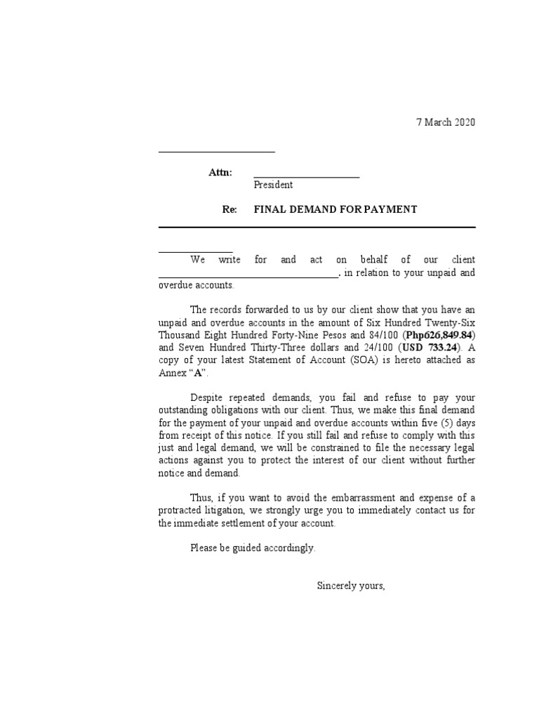 Final Demand Letter 2020 | PDF