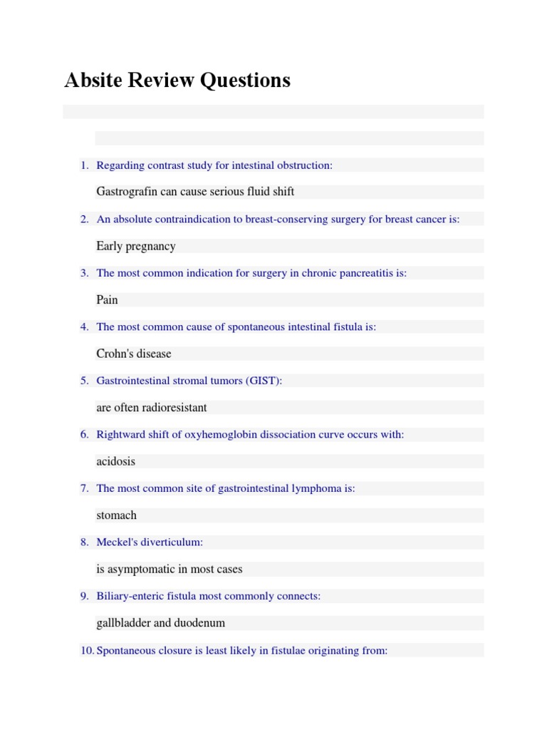 Absite Review Questions Overview | PDF | Esophagus | Cancer