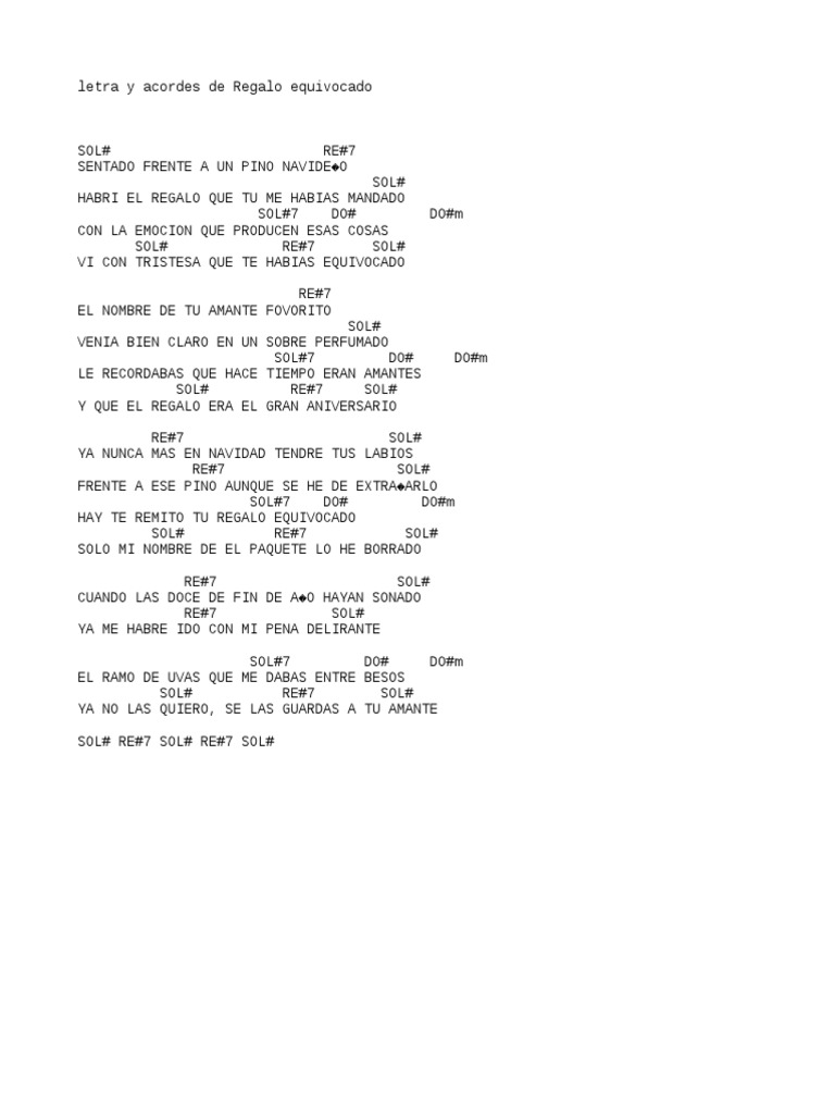 Letra y Acordes Regalo Equivocado | PDF