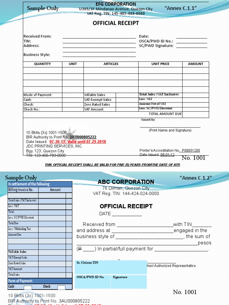 Official Receipt Sample for BIR Compliance | PDF | Receipt | Invoice