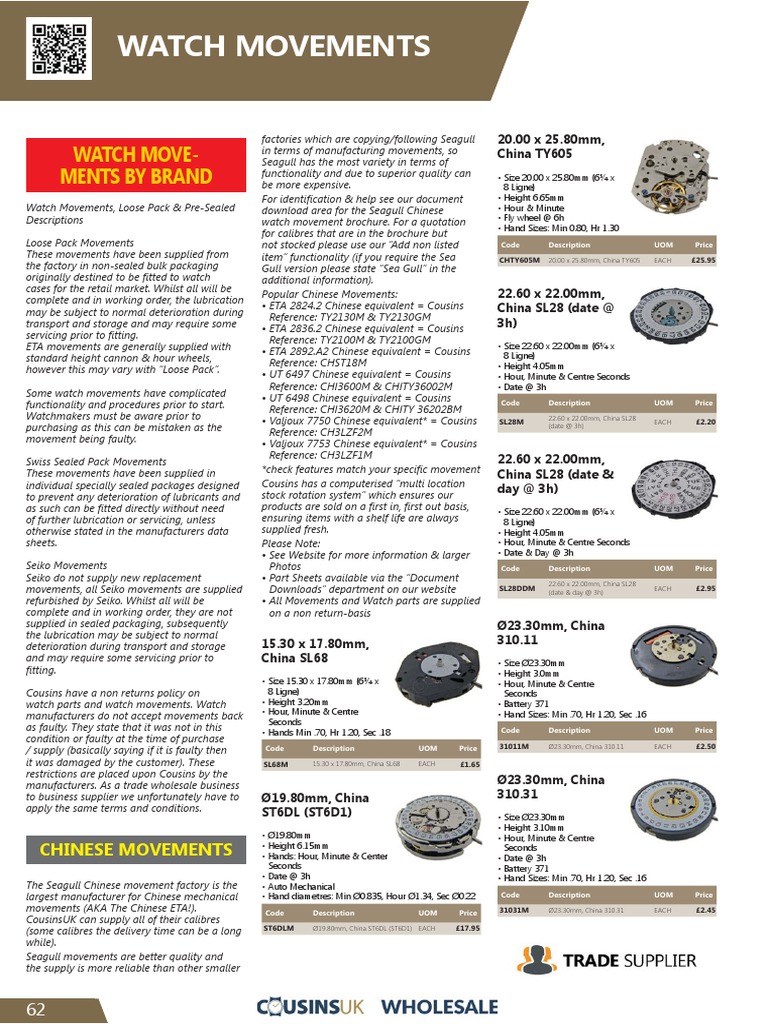 8662 - Cousins 2018 WATCH MOVEMENTS Catalogue | PDF | Hour