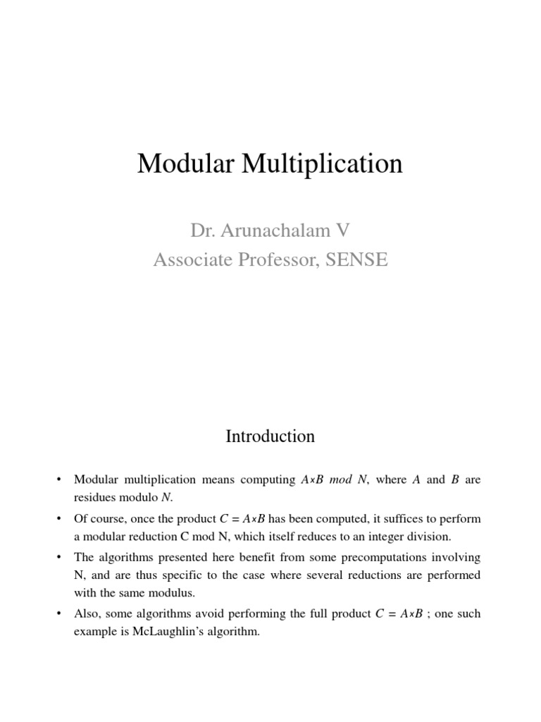 Efficient Modular Multiplication Methods | PDF | Algorithms | Abstract ...