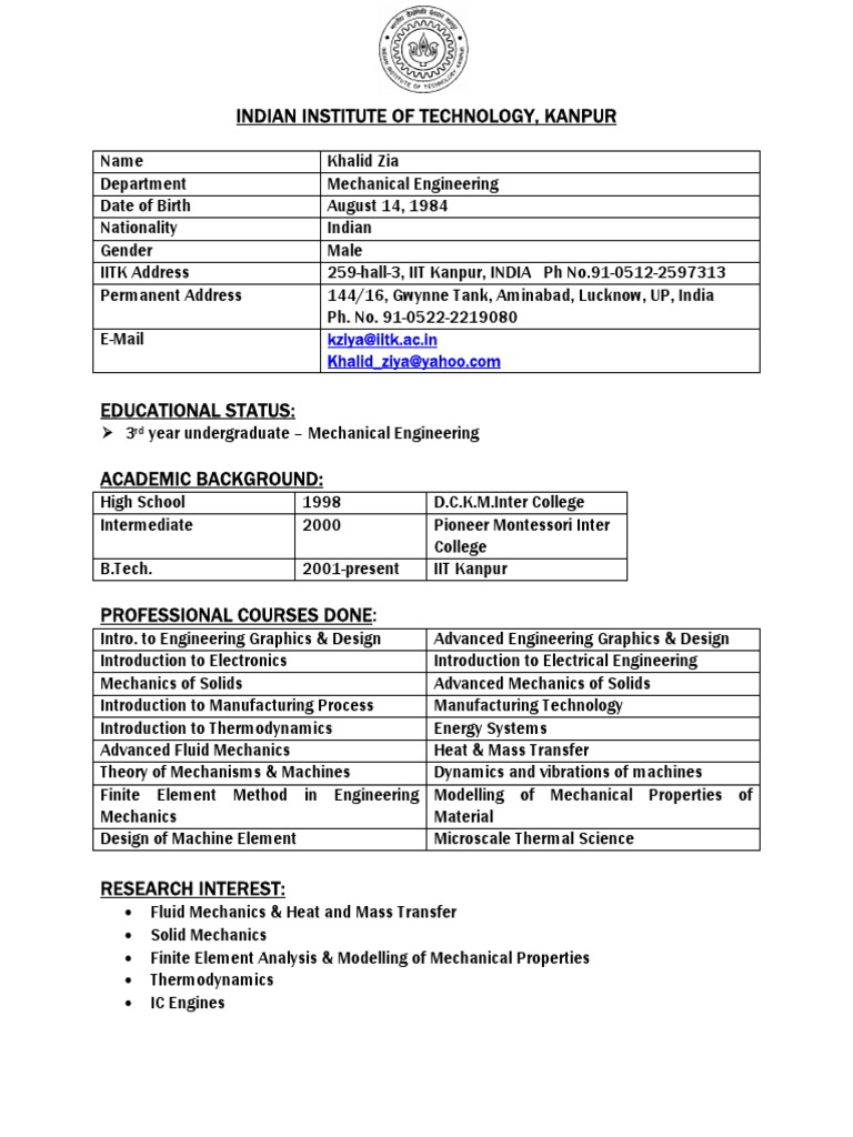 Indian Institute of Technology, Kanpur: Kziya@iitk - Ac.in | PDF ...