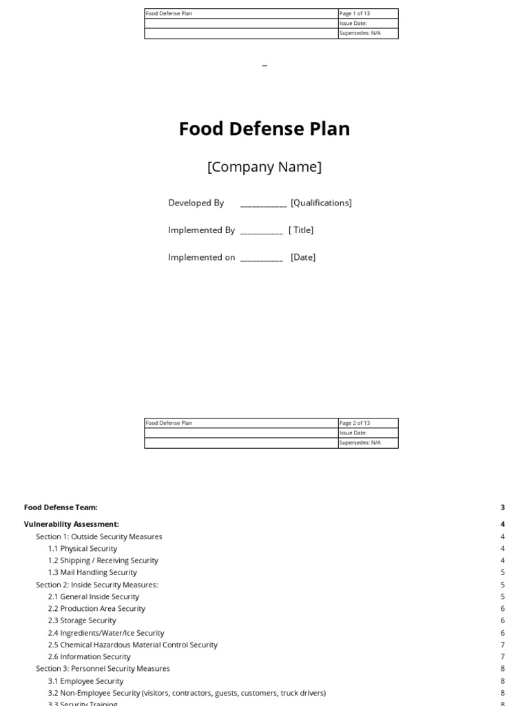 Food Defense Plan Template | PDF | Vulnerability (Computing) | Security