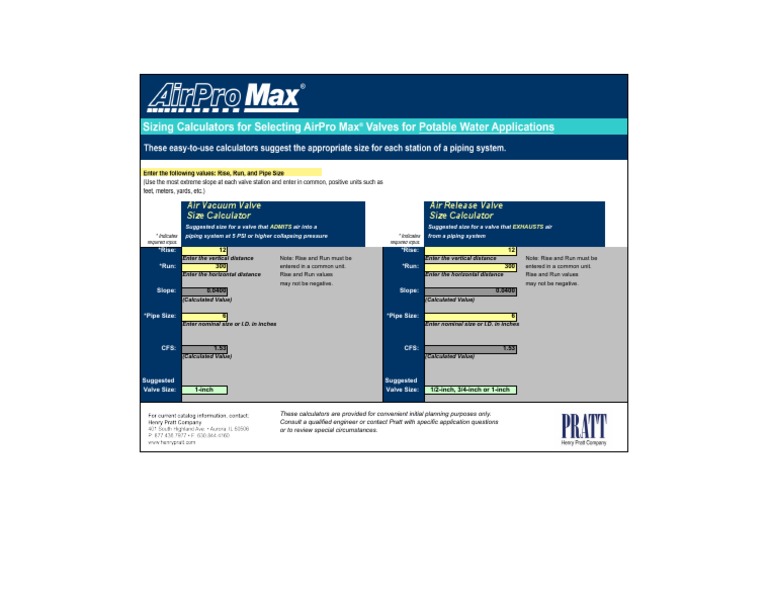 Pratt AirPro Max Air Valve Sizing Calculator | PDF | Valve | Machines
