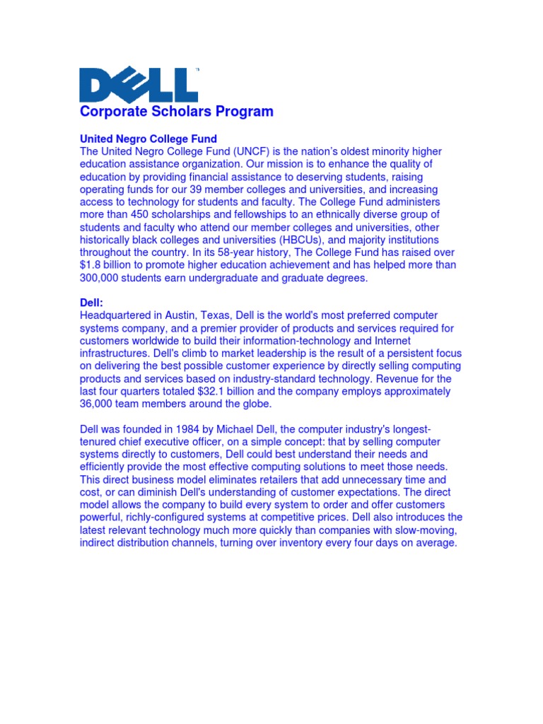 Corporate Scholars Program: United Negro College Fund | PDF | Dell ...