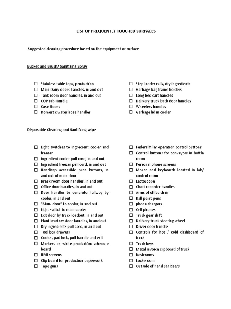 Cleaning Procedures for High-Touch Surfaces | PDF