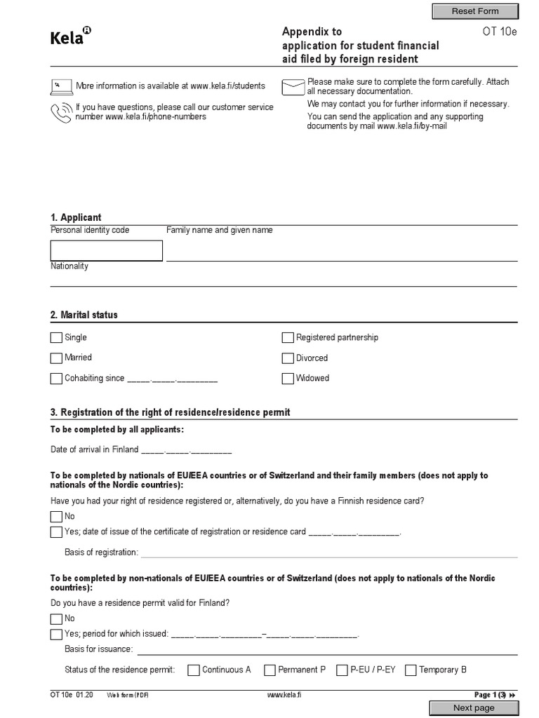 Kela OT 10e Student Aid Application | PDF | European Economic Area ...