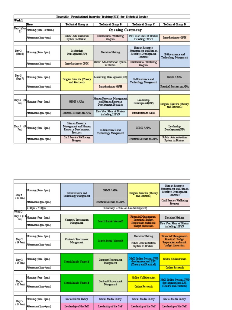 Opening Ceremony: Timetable: Foundational Inservice Training (FIT) For ...