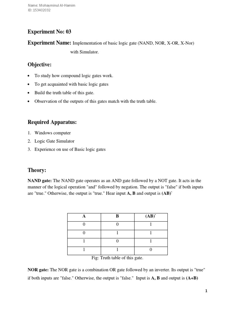 Implementation of Basic Logic Gate (NAND, NOR, X-OR, X-Nor) With ...