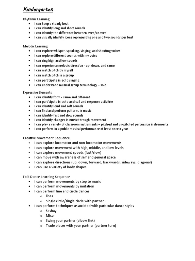 Updated New Curriculum - I Can Statements 2020 | PDF | Rhythm | Dances