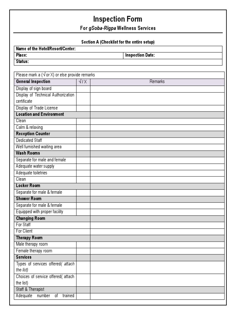Inspection Form: For Gsoba-Rigpa Wellness Services | PDF | Bathroom | Water