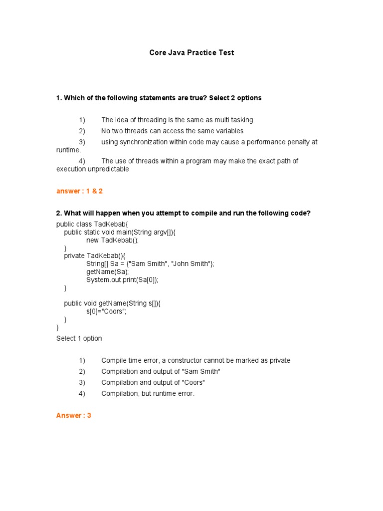 Core Java Practice Test | PDF | Method (Computer Programming) | Class ...