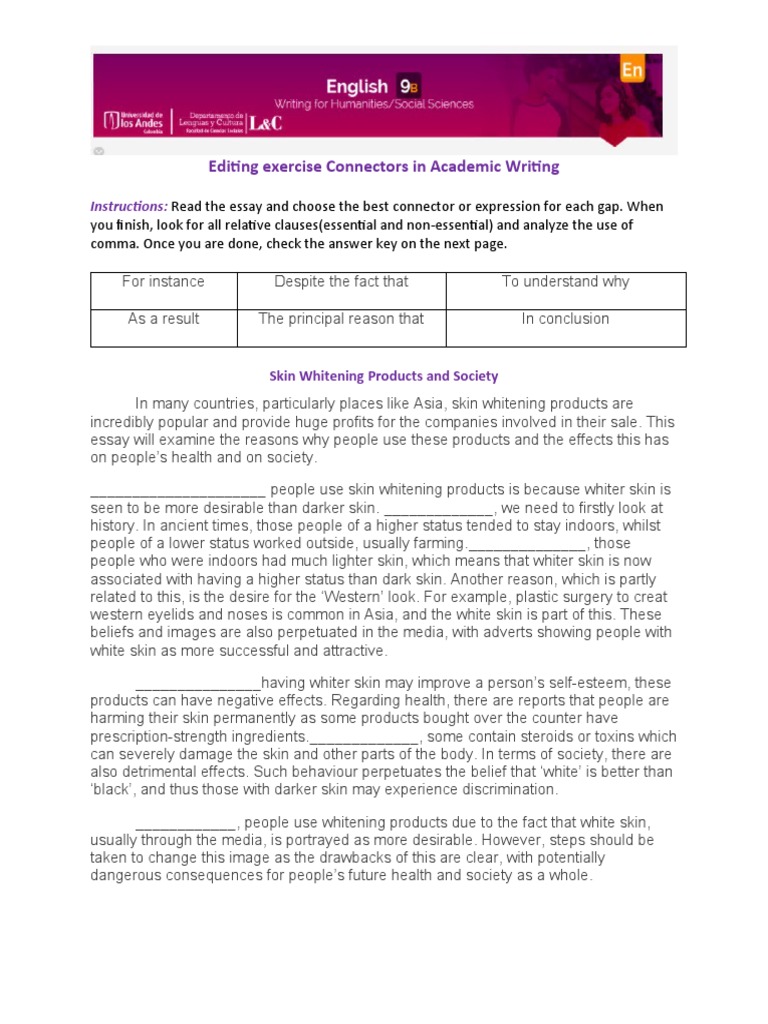 Editing Exercise Connectors in Academic Writing | PDF | Psychological ...