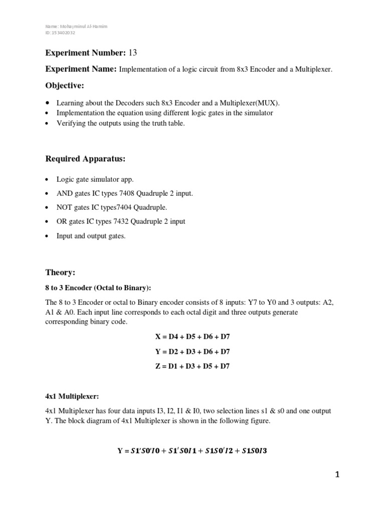 Implementation of A Logic Circuit From 8x3 Encoder and A Multiplexer ...