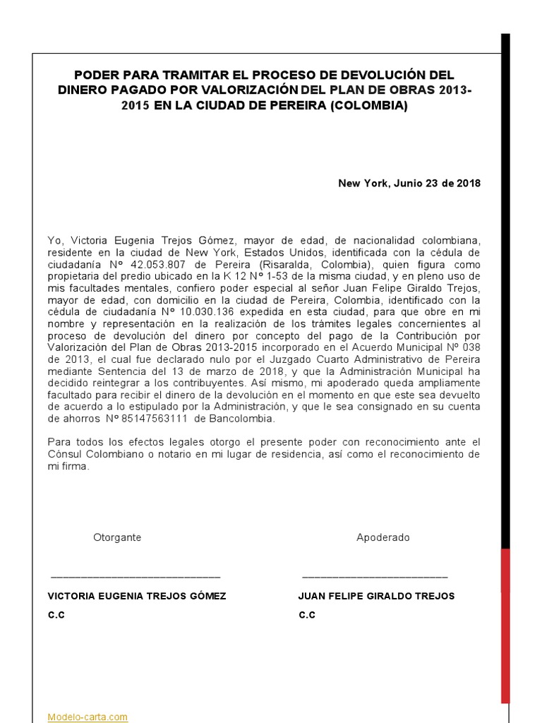 Poder para Devolucion de Valorizacion | PDF