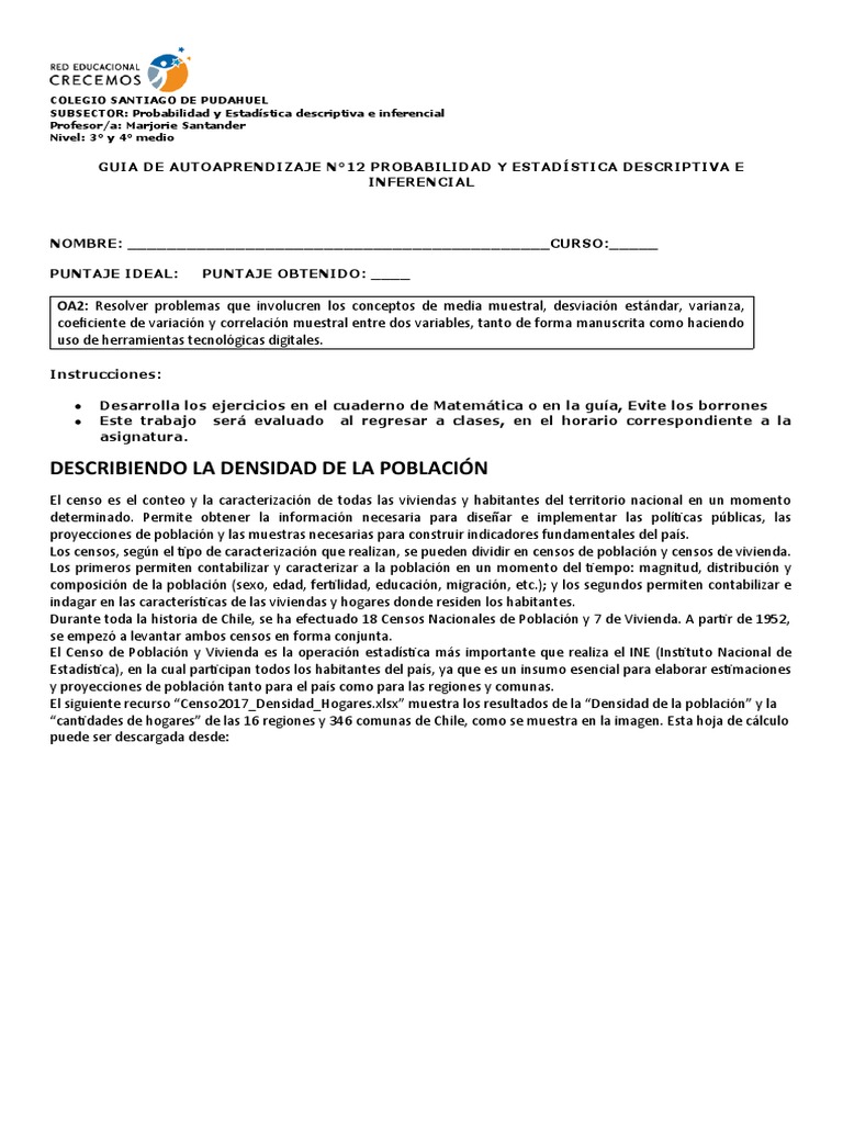 Guia de Autoaprendizaje #12 Probabilidad y Estadistica | PDF | Correlación y dependencia ...