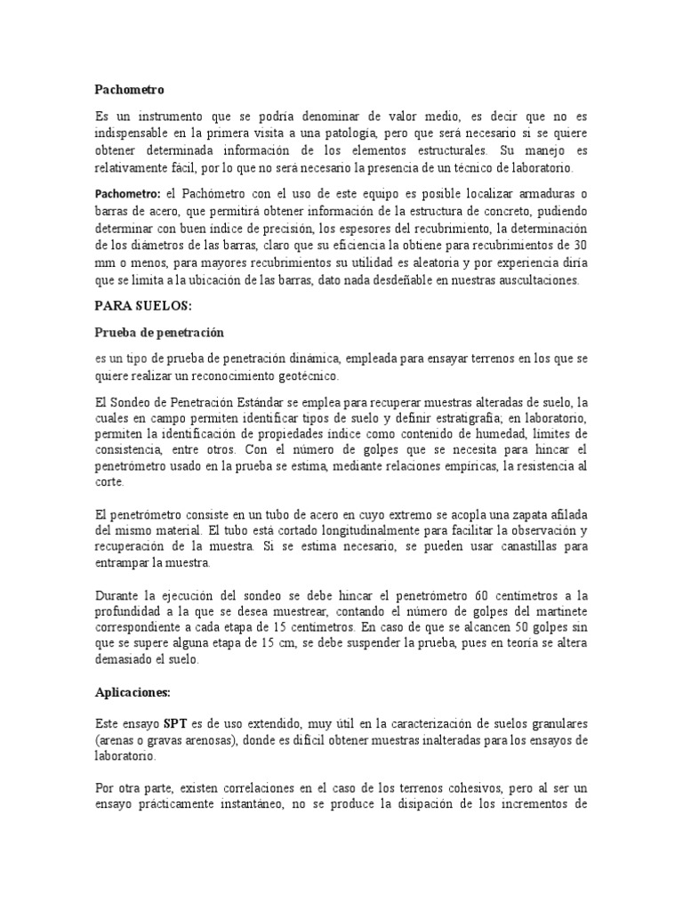 Uso de Pachómetro y Pruebas SPT | PDF | Naturaleza | Science