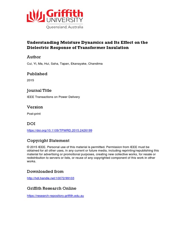 Understanding Moisture Dynamics and Its Effect On The Dielectric Response of Transformer ...
