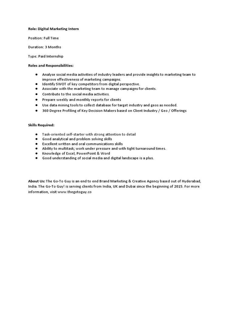 Job Description - Digital Marketing - Intern | PDF | Business