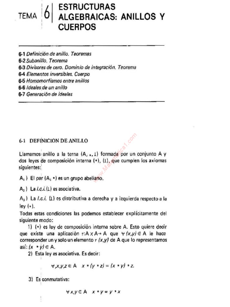 Tema 6 Estructuras Algebraicas Anillos y Cuerpos PDF | PDF | Anillo (Matemáticas) | Grupo ...