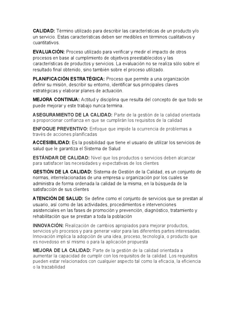 Glosario de Calidad | PDF | Gestión de la calidad | Calidad (comercial)