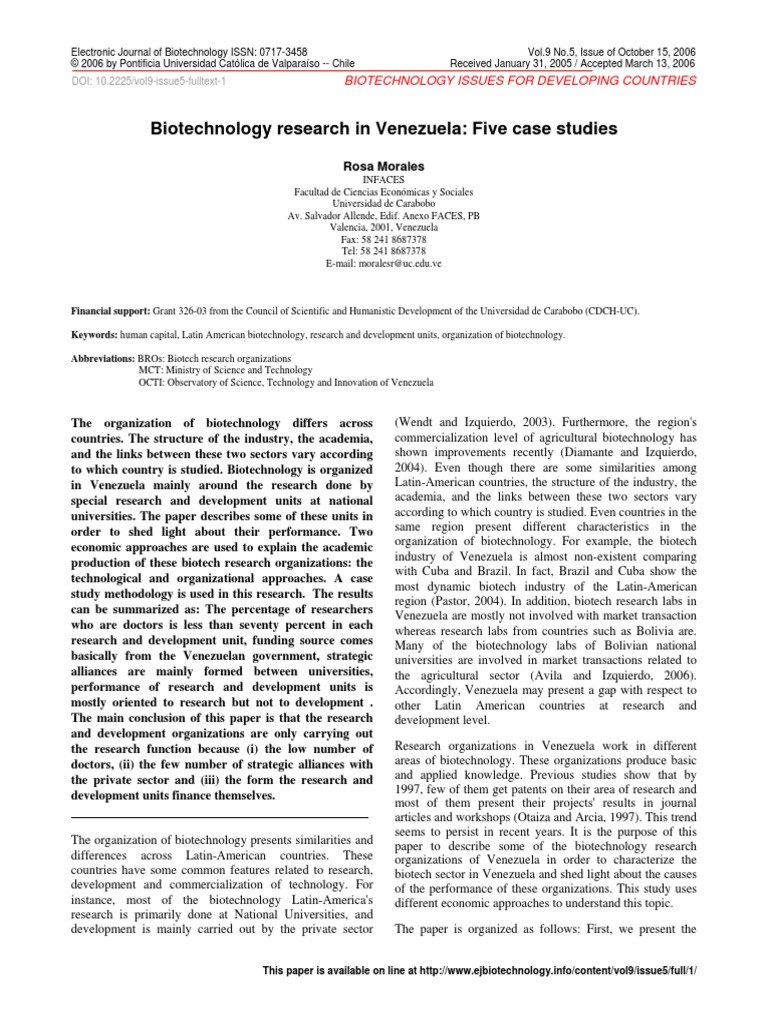 Biotechnology Research in Venezuela Five | PDF | Biotechnology ...