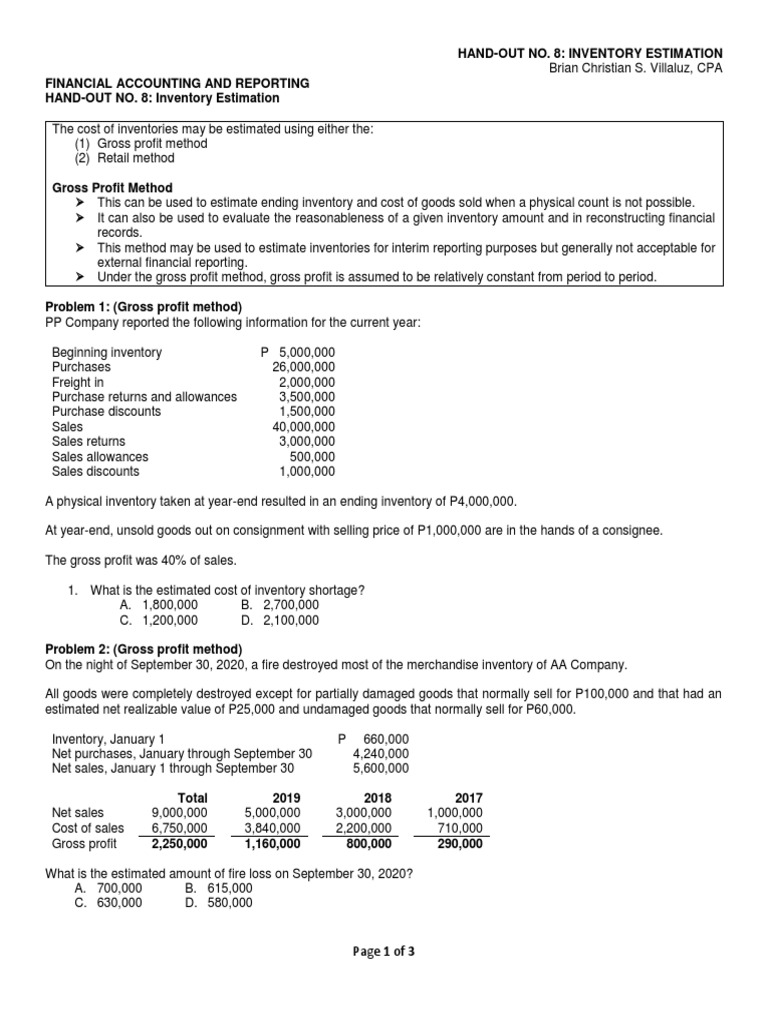8 Inventory Estimation | PDF | Inventory Valuation | Cost Of Goods Sold