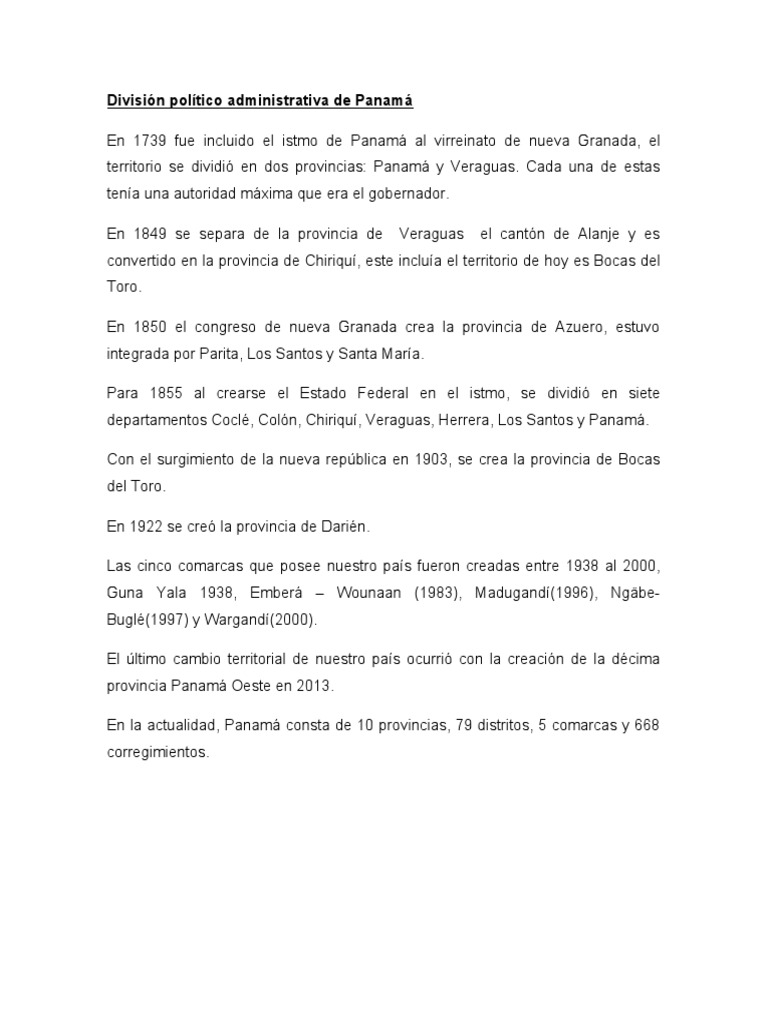 División Política de Panamá 2024 | PDF | Panamá | Agricultura