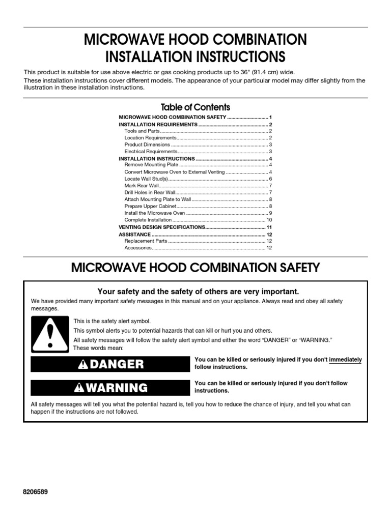 Microwave Hood Combination Installation Instructions | PDF | Ac Power ...